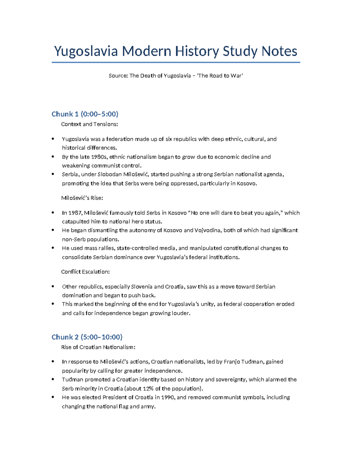 Yugoslavia Modern History Study Notes: Key Events and Nationalism ...