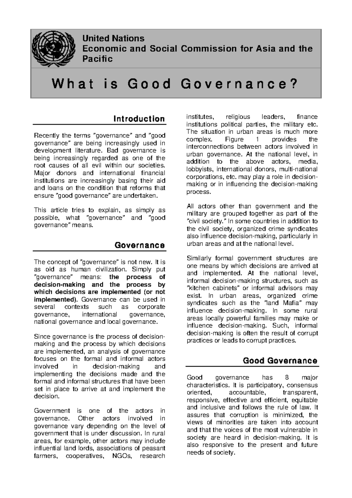 Good-governance - The attached file pertains to what a good governance ...