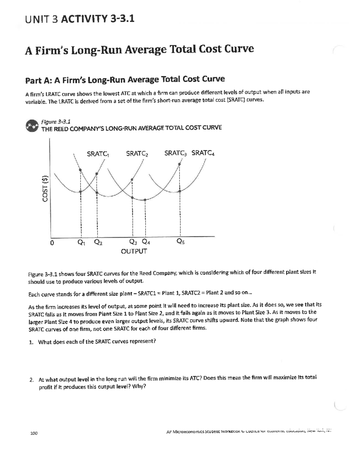AP Microeconomics Unit 3 Activity A: Average Total Cost Curve Analysis ...