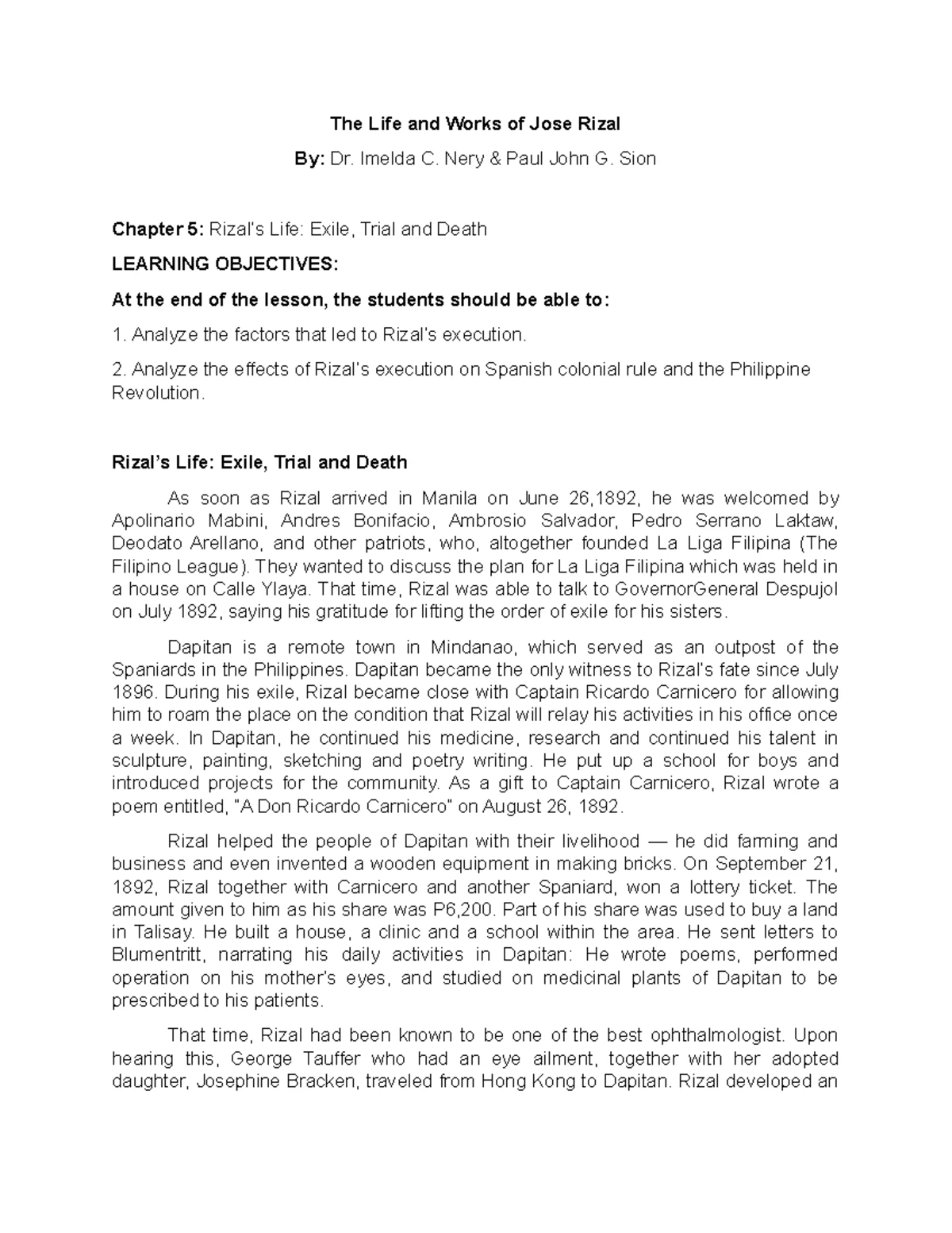 José Rizal: Life, Works, and Legacy Overview (History 101) - Studocu