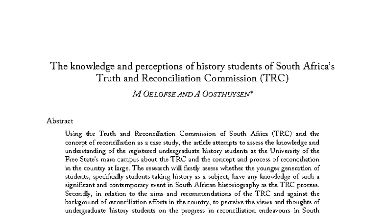UFS History 101: Understanding the TRC and Reconciliation Efforts - Studocu