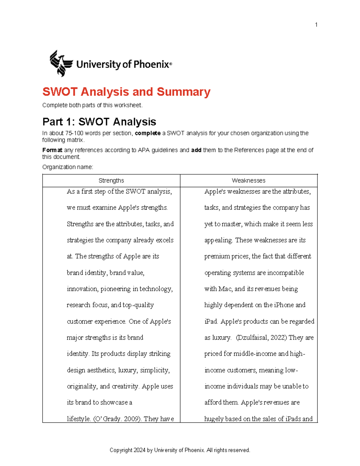Bus475 v12 Week 2 SWOT Analysis Template: Apple Inc. Insights - Studocu