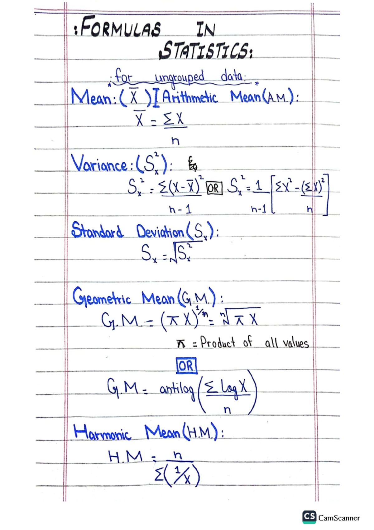 Formulas of Statistics - : FORMULAS IN STATISTICS: for ungrouped Mean ...