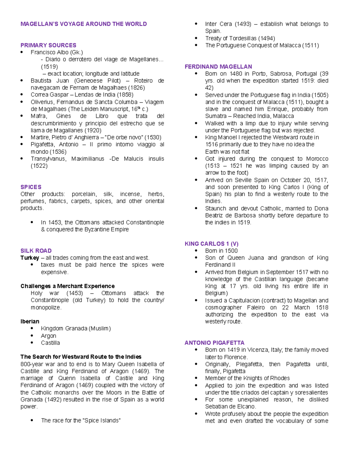 Primary Sources on Magellan’s Voyage (HIST 101) - Studocu