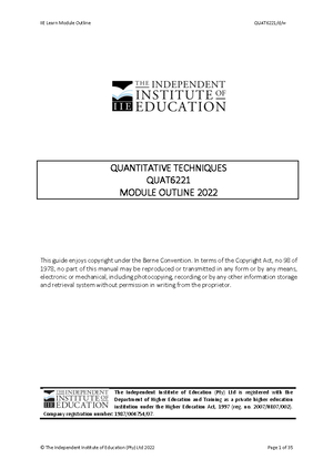 IQTT5111Ea THE - Past paper for introduction to quantitative thinking techniques - MODULE NAME ...