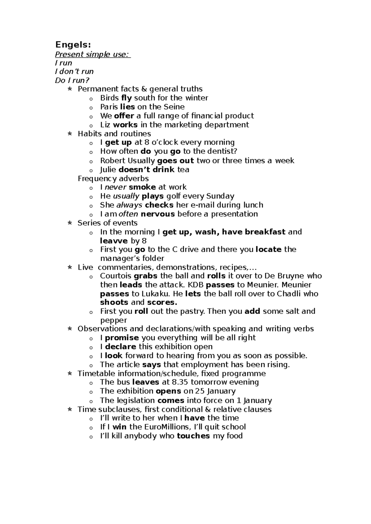 Engels Examen Januari: Present & Past Tenses Overview - Studocu
