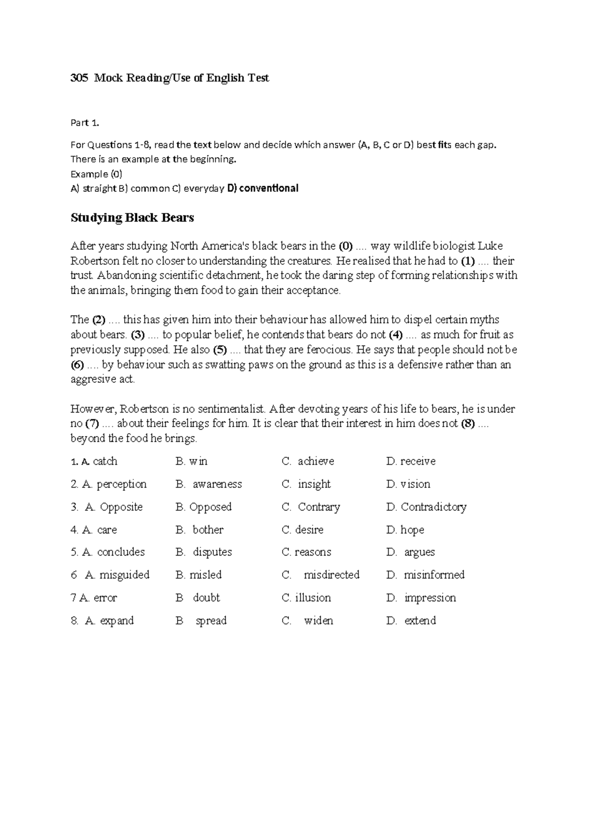 305 Mock English Test: Reading Comprehension Practice - Studocu