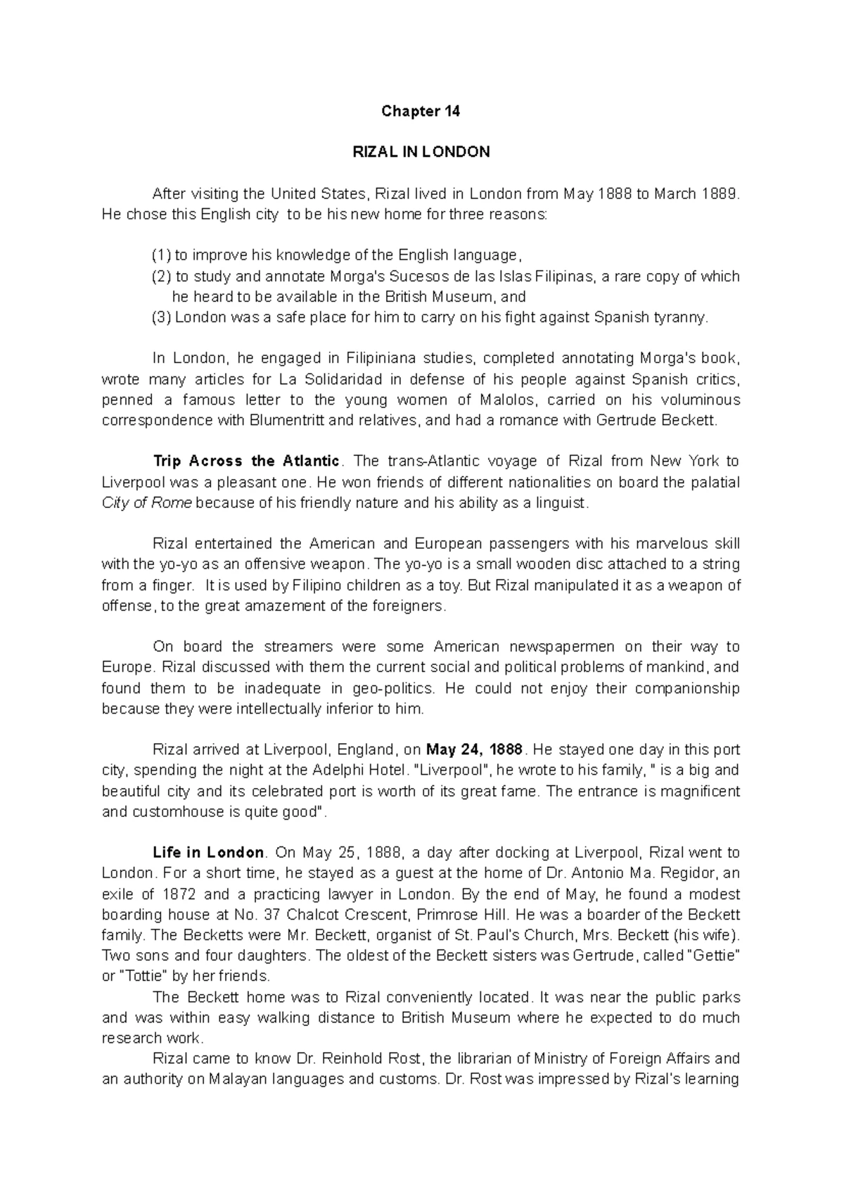 GE 9 Chapter 14 - Rizal in London - Rizal In London After visiting in ...