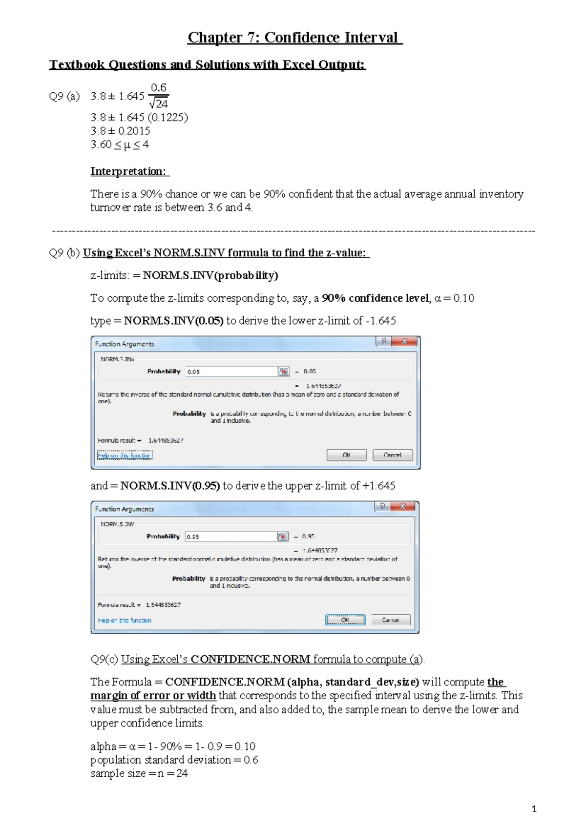 Chapter 7 - Exercises with Excel Outputs - Chapter 7: Confidence ...