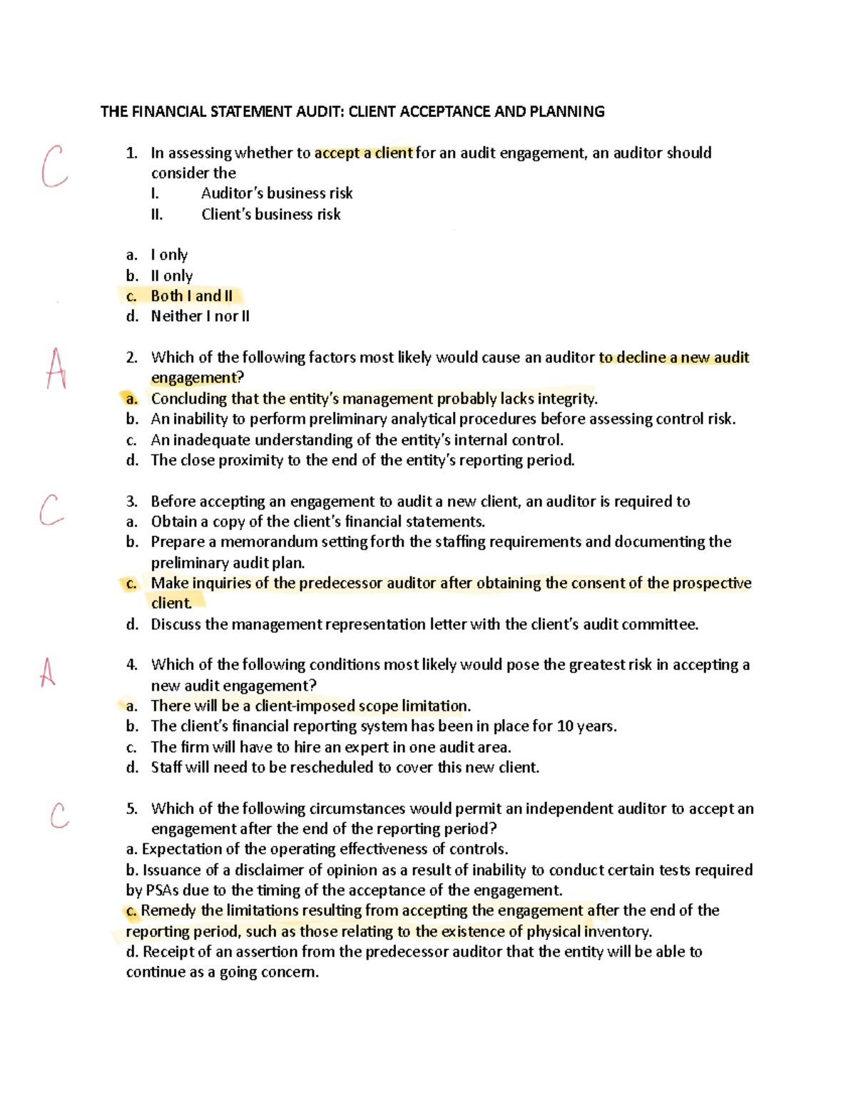 Financial Statement Audit: Client Acceptance & Planning Overview - Studocu