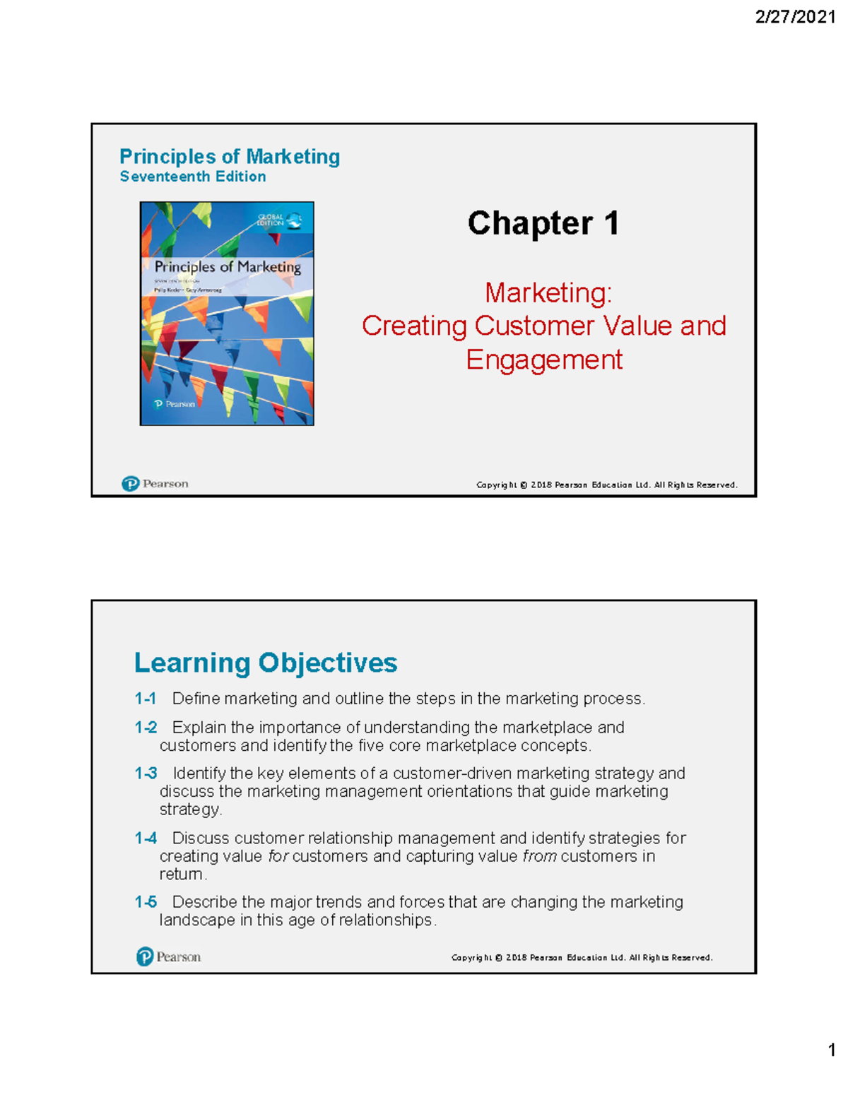 Principles of Marketing (MKT 101) Chapter 1: Creating Customer Value ...