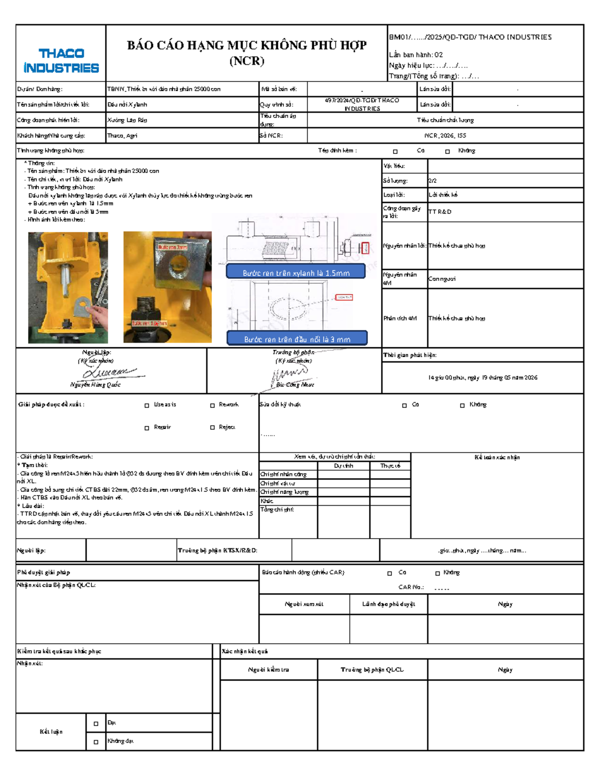 NCR Report: Non-Conformance Issue for THACO Equipment (NCR_2026_155 ...