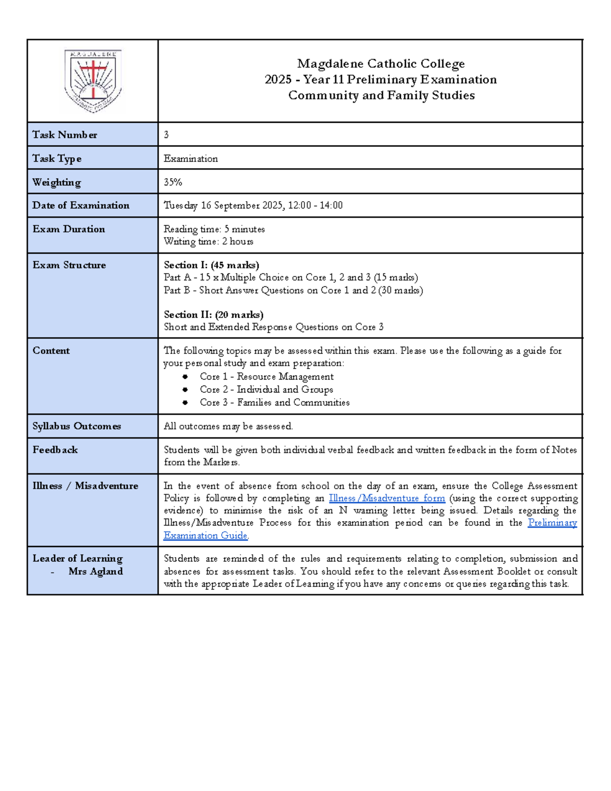 CAFS 2025 Year 11 Preliminary Exam Notes - Community & Family Studies ...