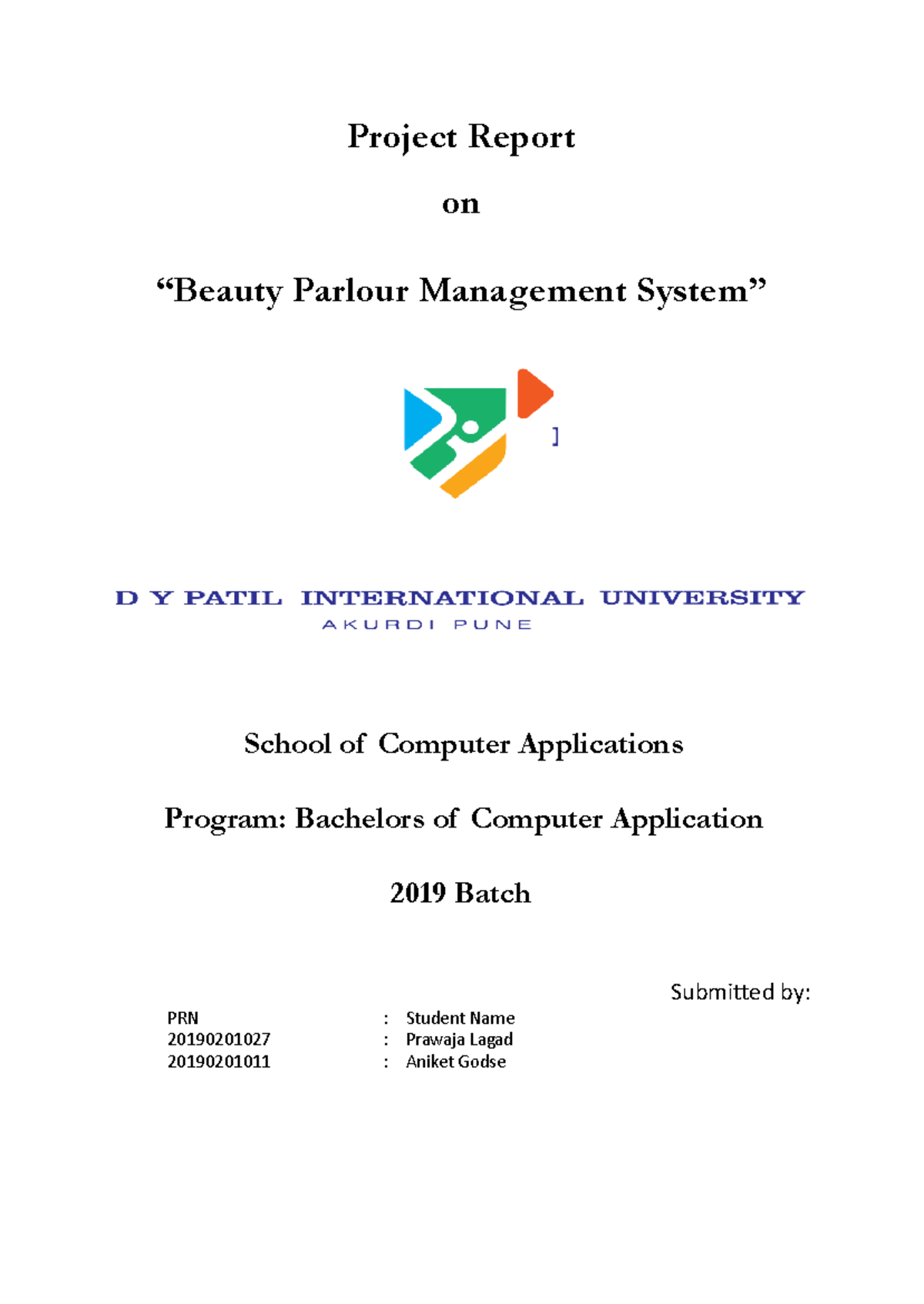 BCA Project Report: Beauty Parlour Management System Overview - Studocu