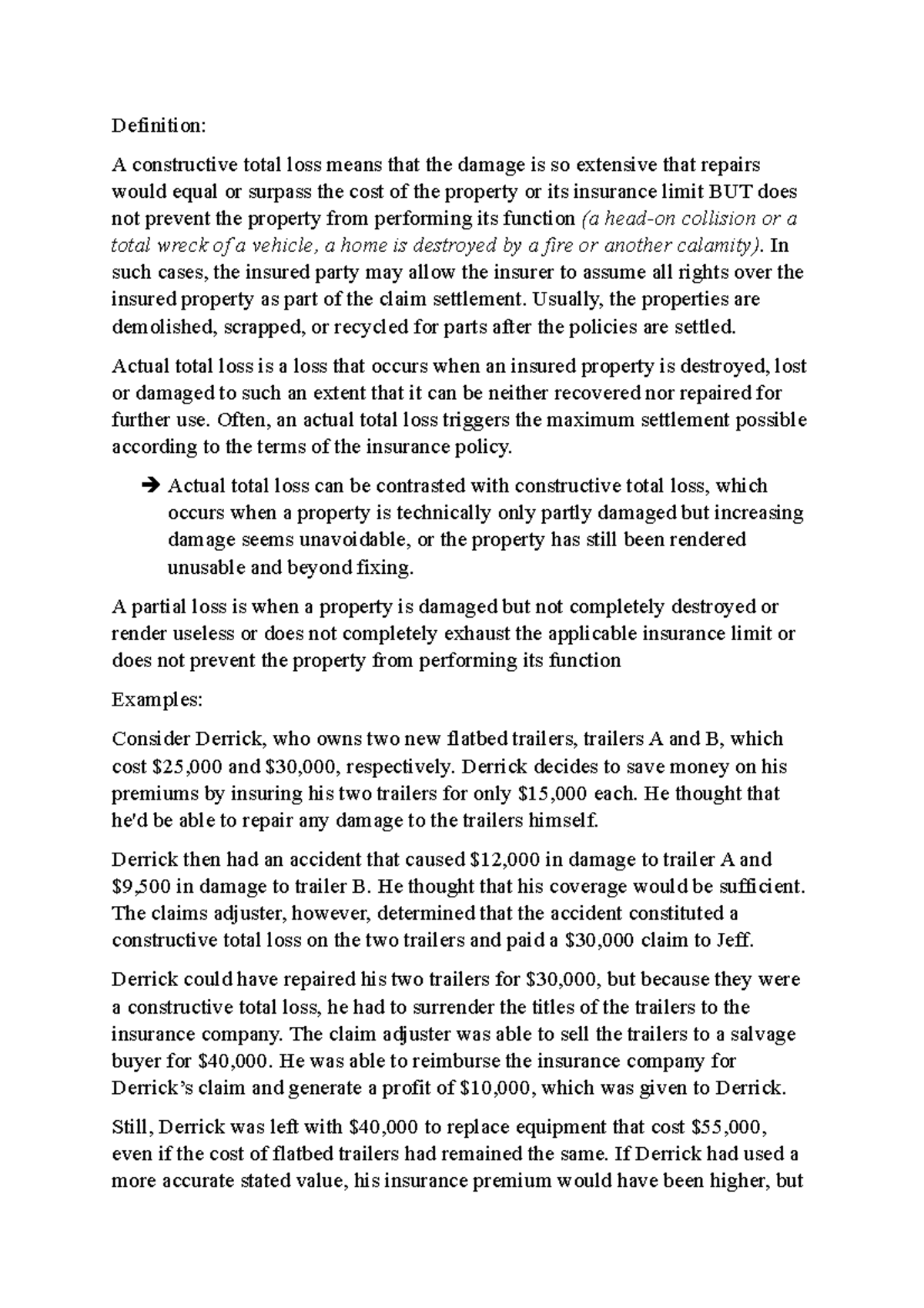 Understanding Constructive Total Loss in Insurance Claims - Studocu