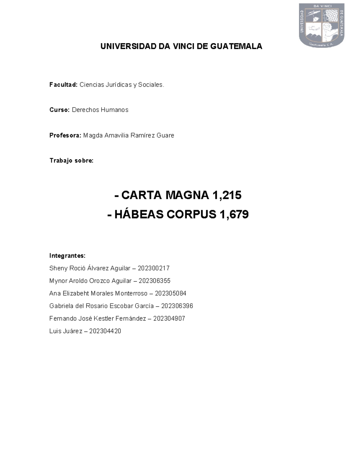 Derechos Humanos: Análisis de Carta Magna y Hábeas Corpus 1 - Studocu