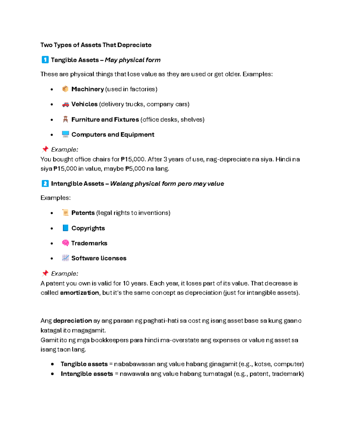 Two Types of Depreciating Assets: Tangible & Intangible Overview - Studocu