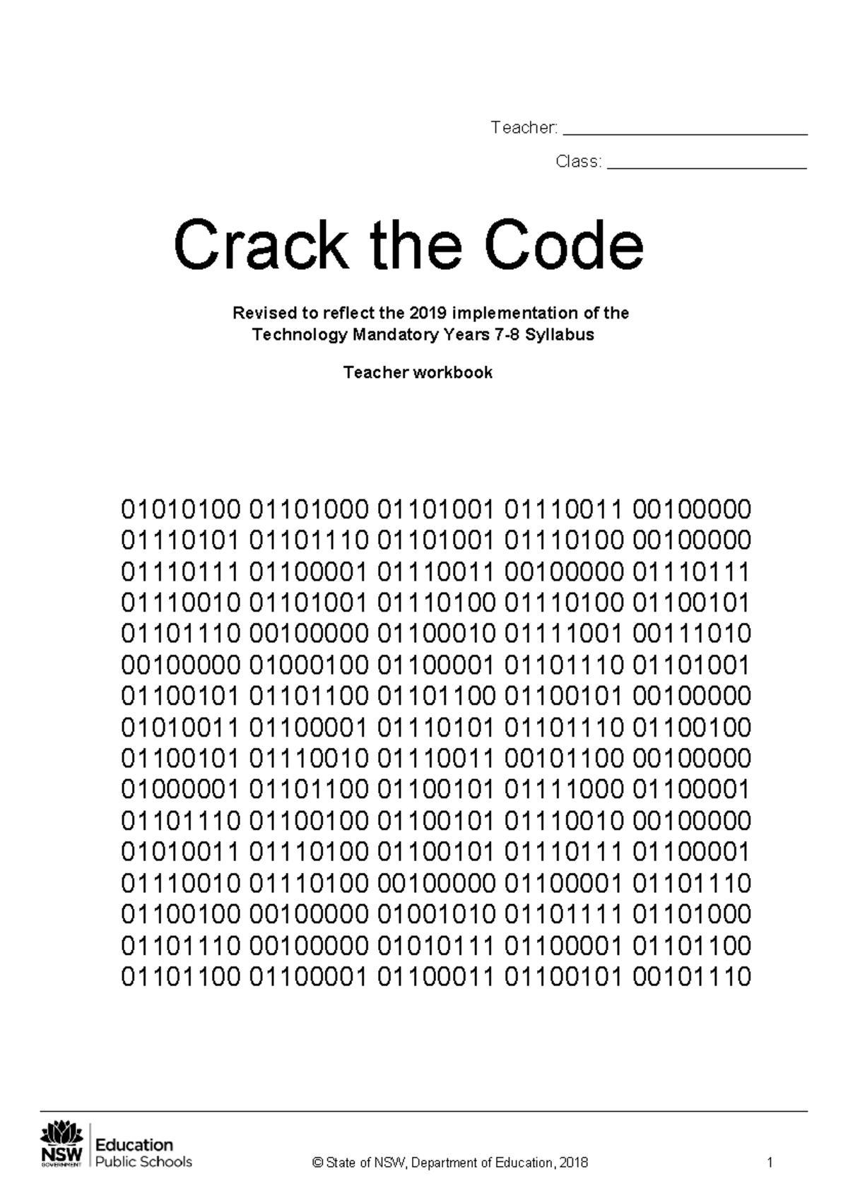 Tas-s4-s5-crack-the-code-teacher-folio - Teacher: Class: Crack the Code ...
