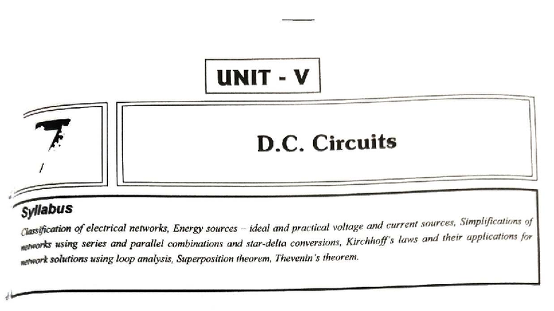 BEE 2 UNIT D.C. Circuits: Classification & Analysis of Electrical Networks - Studocu