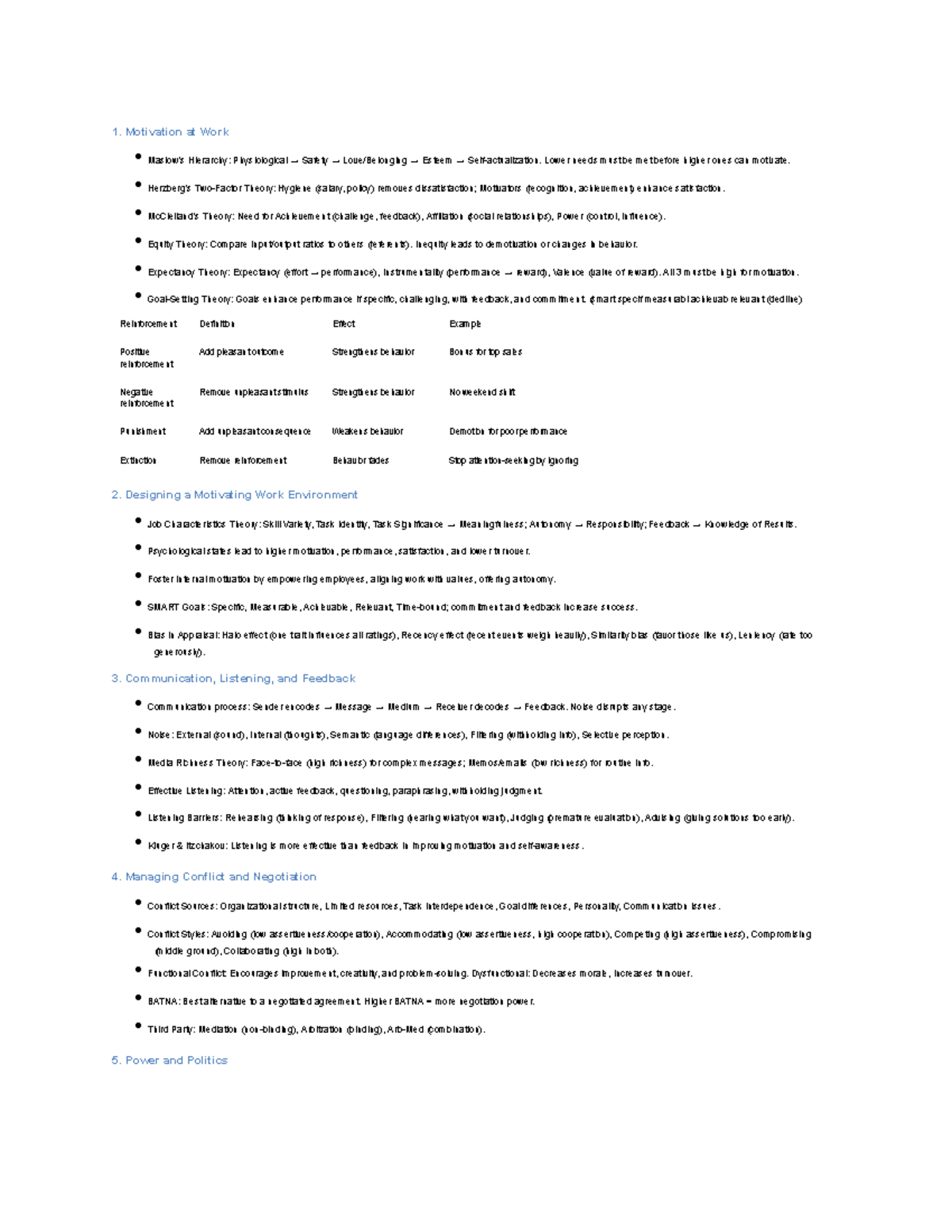 Motivation Theories Cheat Sheet: Org Behavior Concepts (ORG 101) - Studocu
