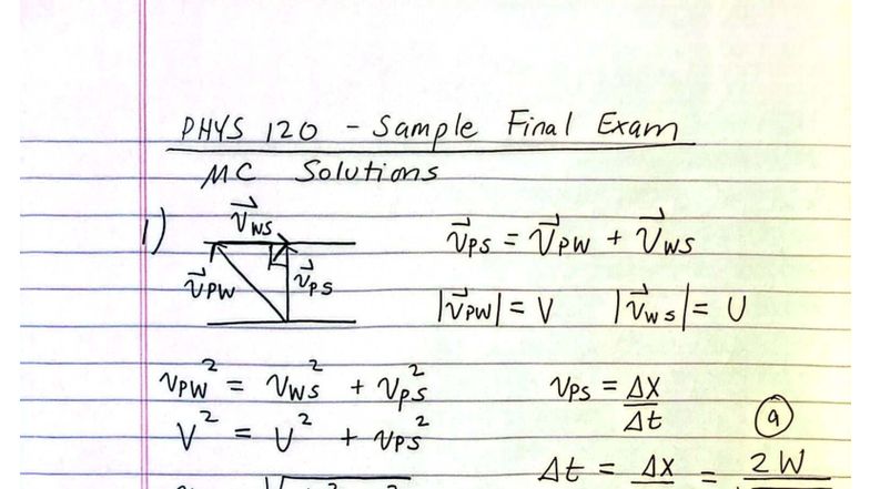 PHYS 120 Sample Final Exam MC Solutions and Explanations - Studocu