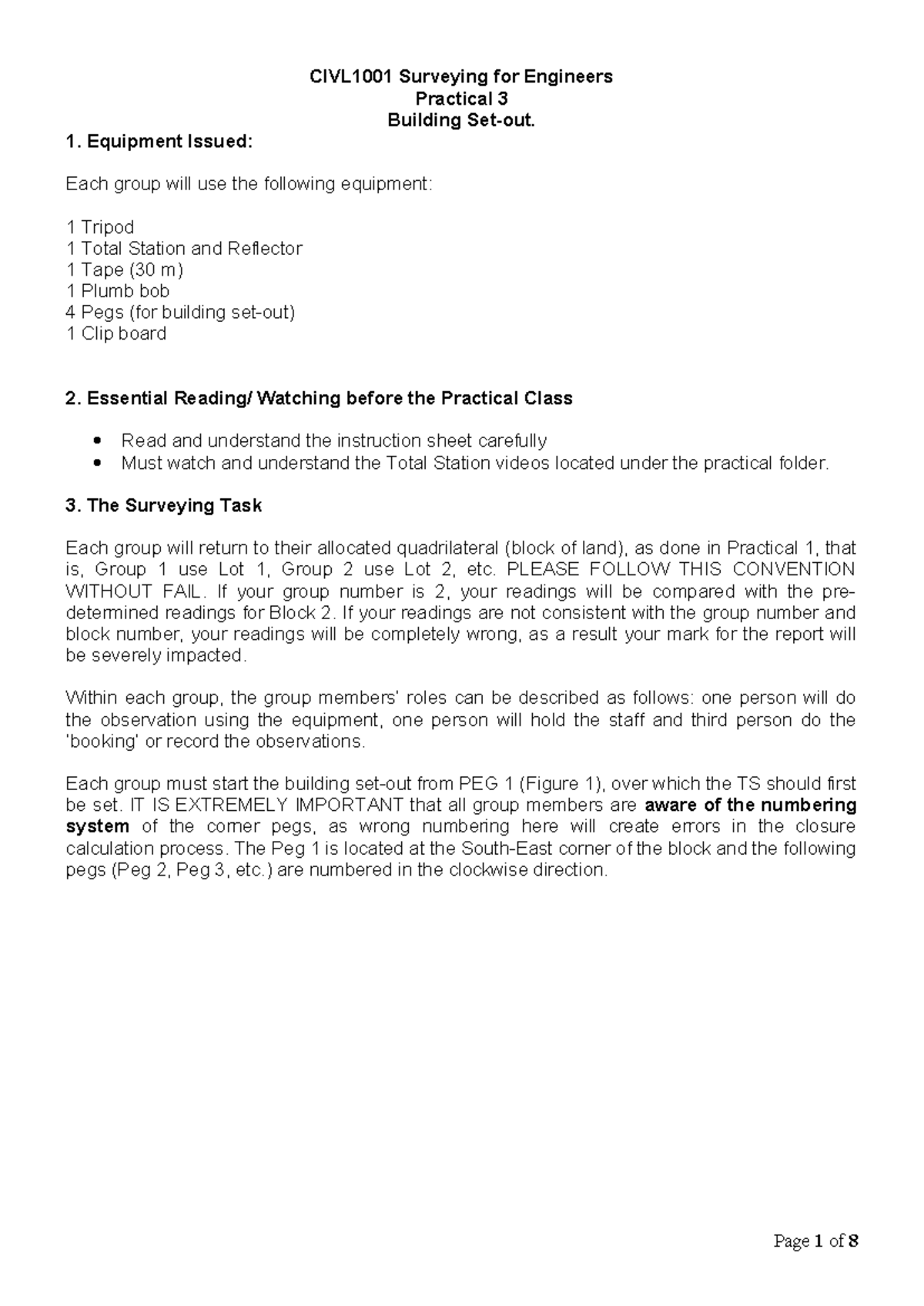Practical 3: Equipment Issued for CIVL1001 Surveying for Engineers ...