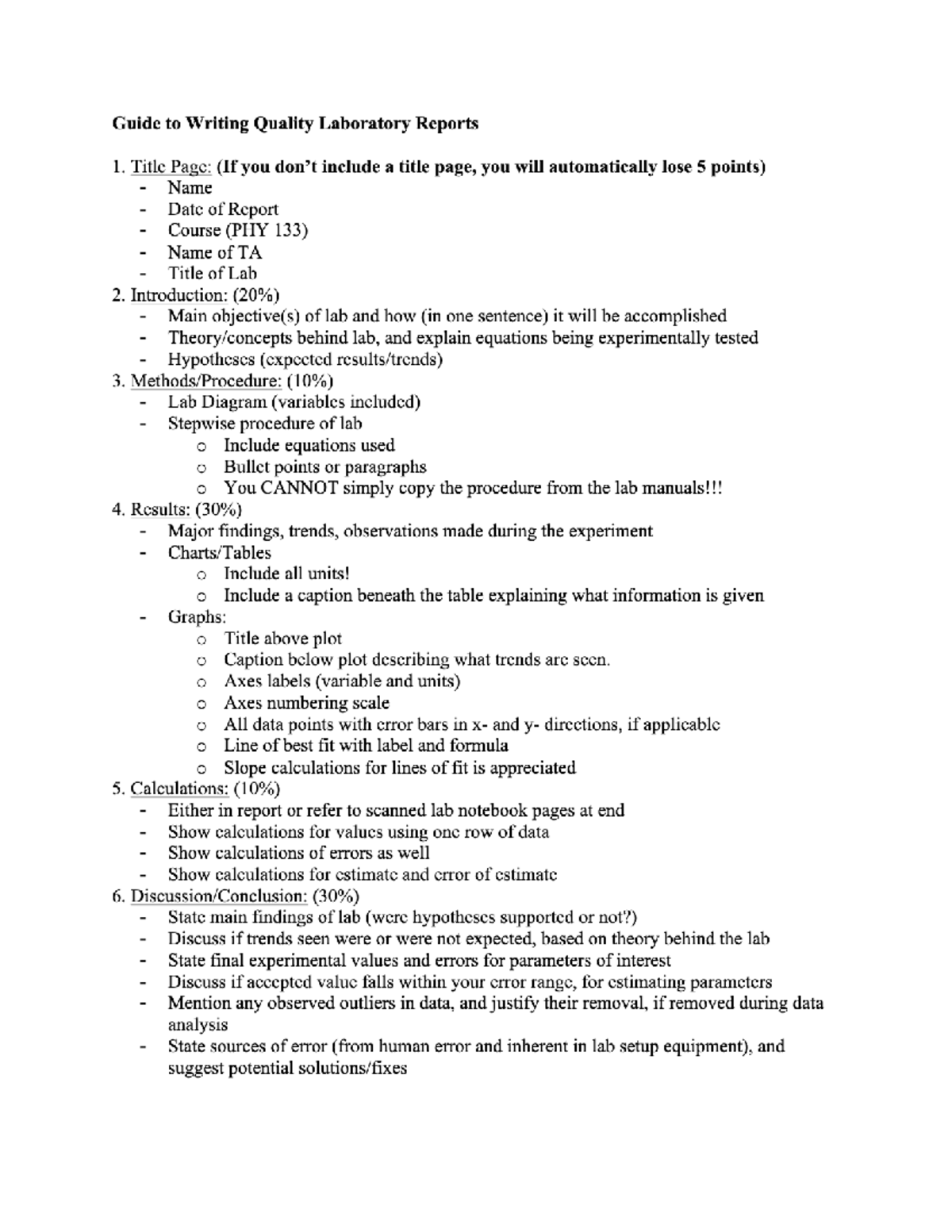 Lab Report Guide for PHY 133: Writing Quality Laboratory Reports - Studocu