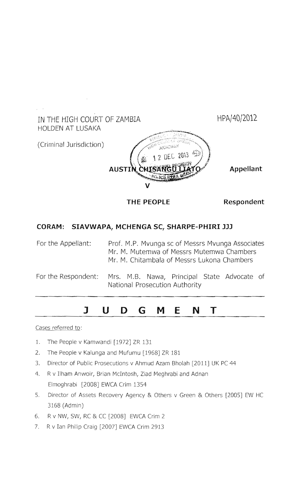 Austin Liato v. The People: Appeal for Possession of Proceeds of Crime ...