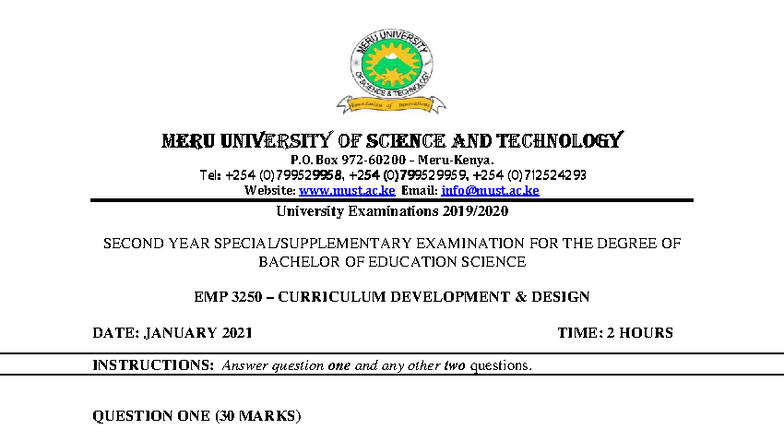 EMP 3250 Final Exam: Curriculum Development Design Insights - Studocu