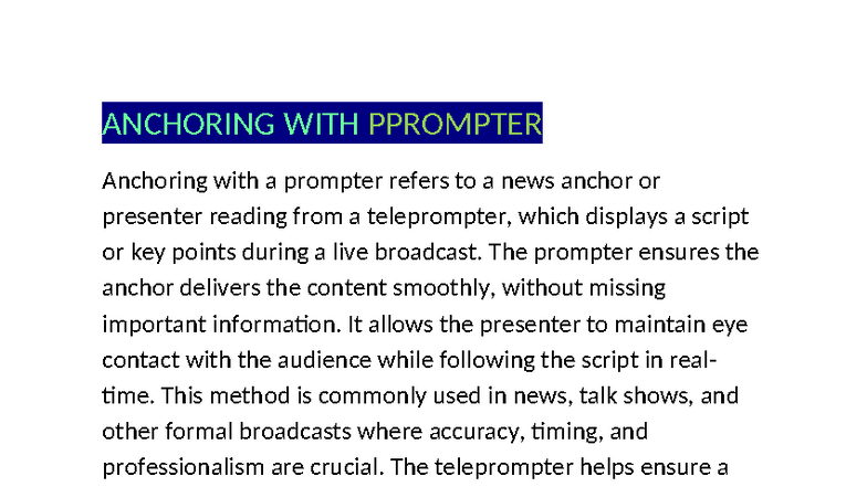 Anchoring WITH Prompter AND Without Prompter - ANCHORING WITH PPROMPTER ...