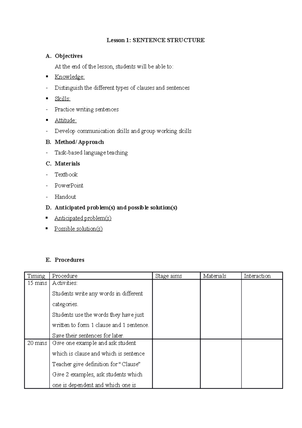 ENG101 Lesson 1: Understanding Sentence Structure and Clauses - Studocu
