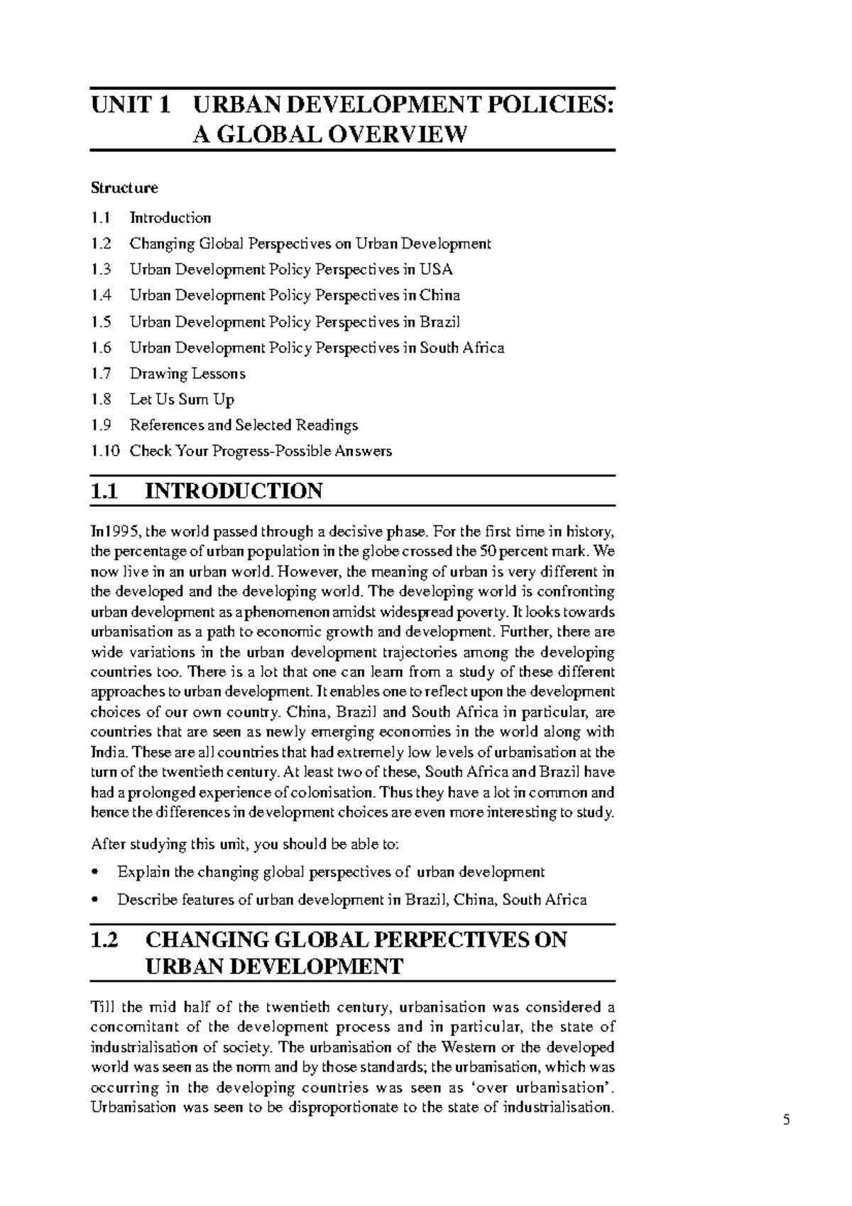 Unit-1-1 Urban Development Policies: Global Perspectives Lecture Notes ...