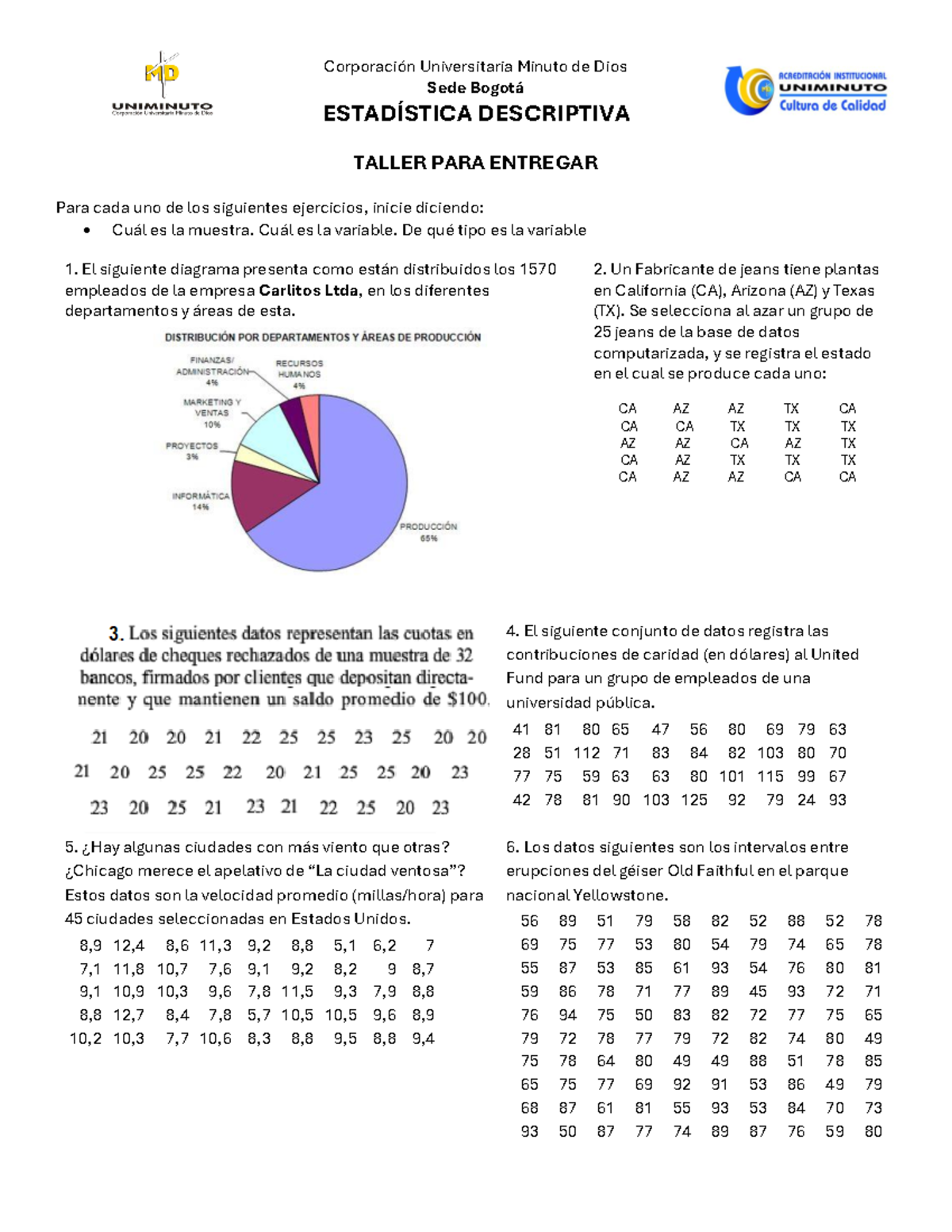 Taller 1: Estadística Descriptiva - Tablas y Gráficos - Studocu