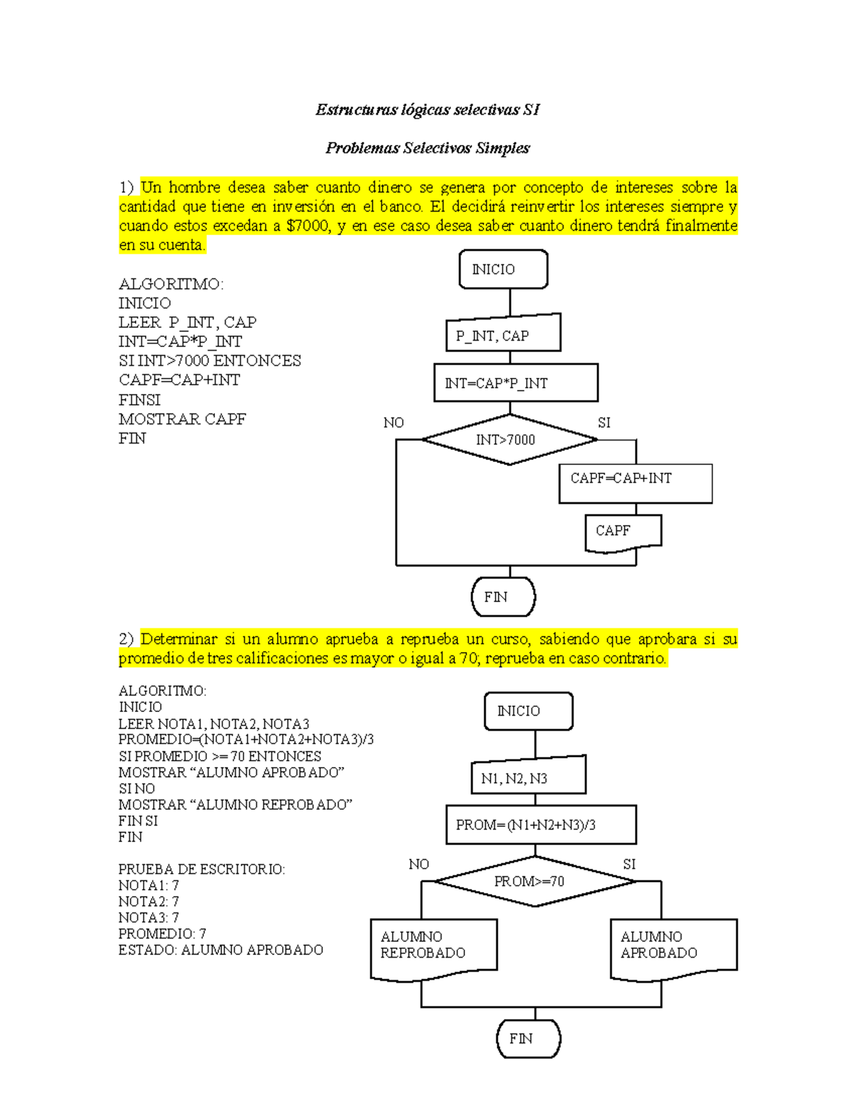 Ejercicios de Algoritmos de Estructuras Lógicas Selectivas (SI) - Studocu