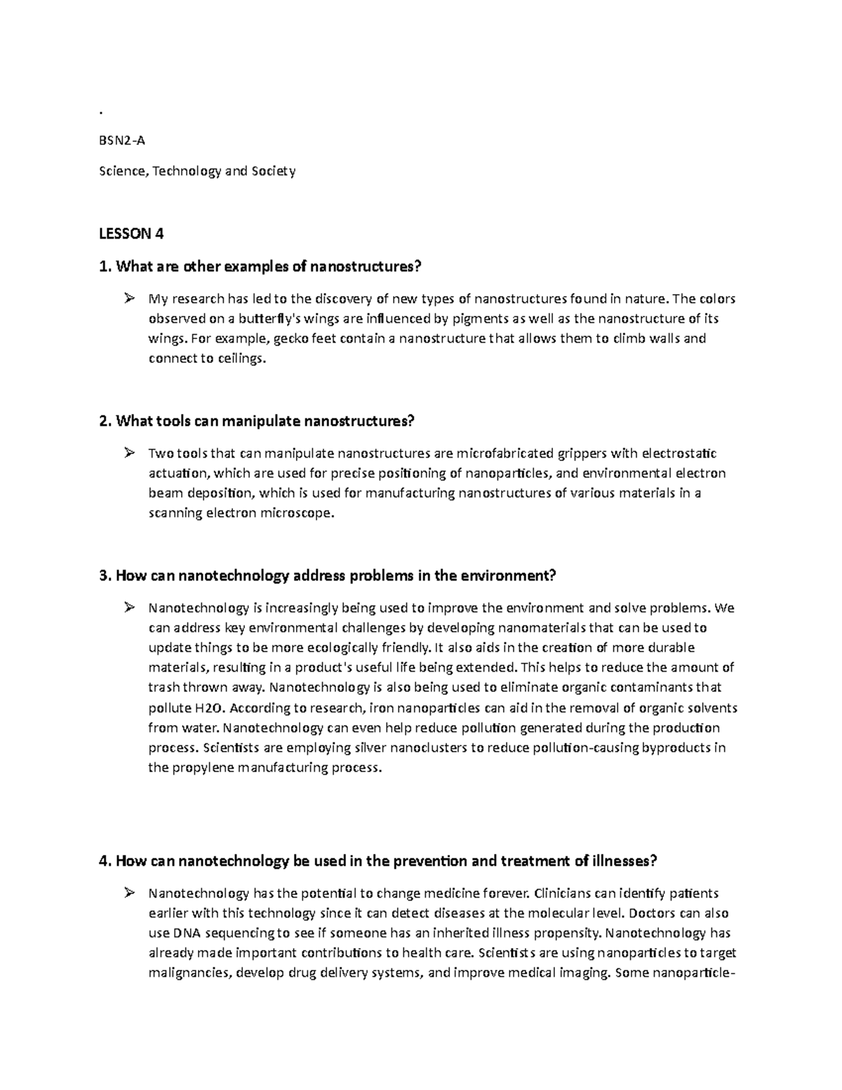 Nanotechnology 2 - essays - . BSN2-A Science, Technology and Society ...