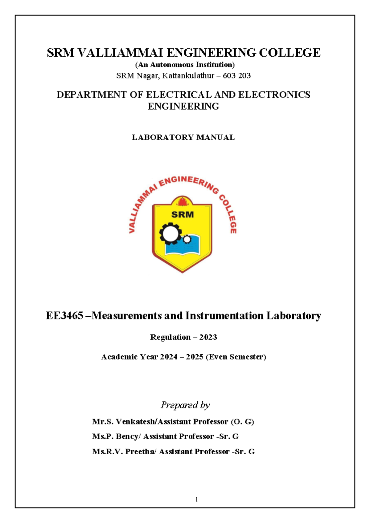 EE3465 Measurements and Instrumentation Laboratory Manual - Studocu