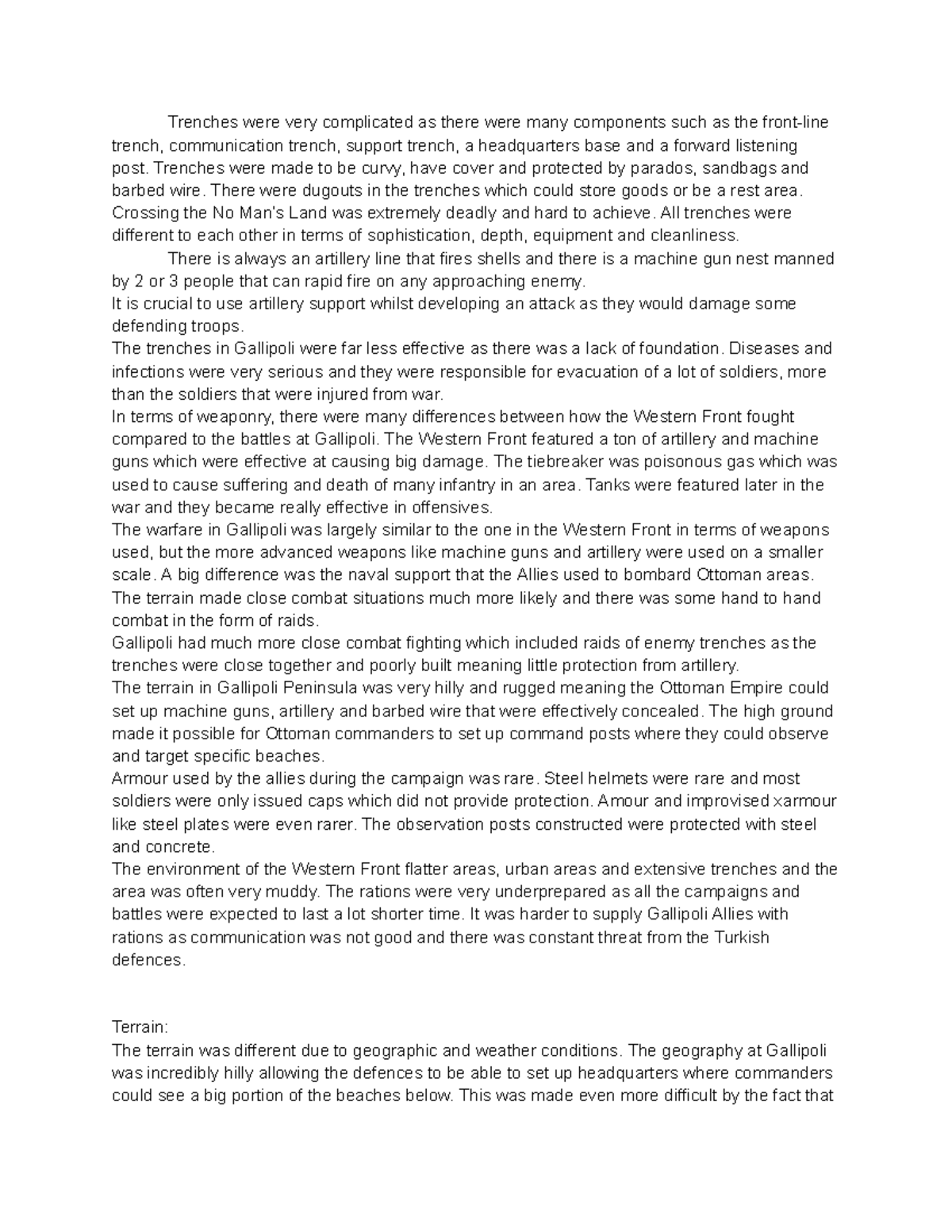 WW1 Notes: Trench Warfare and the Gallipoli Campaign Analysis - Studocu