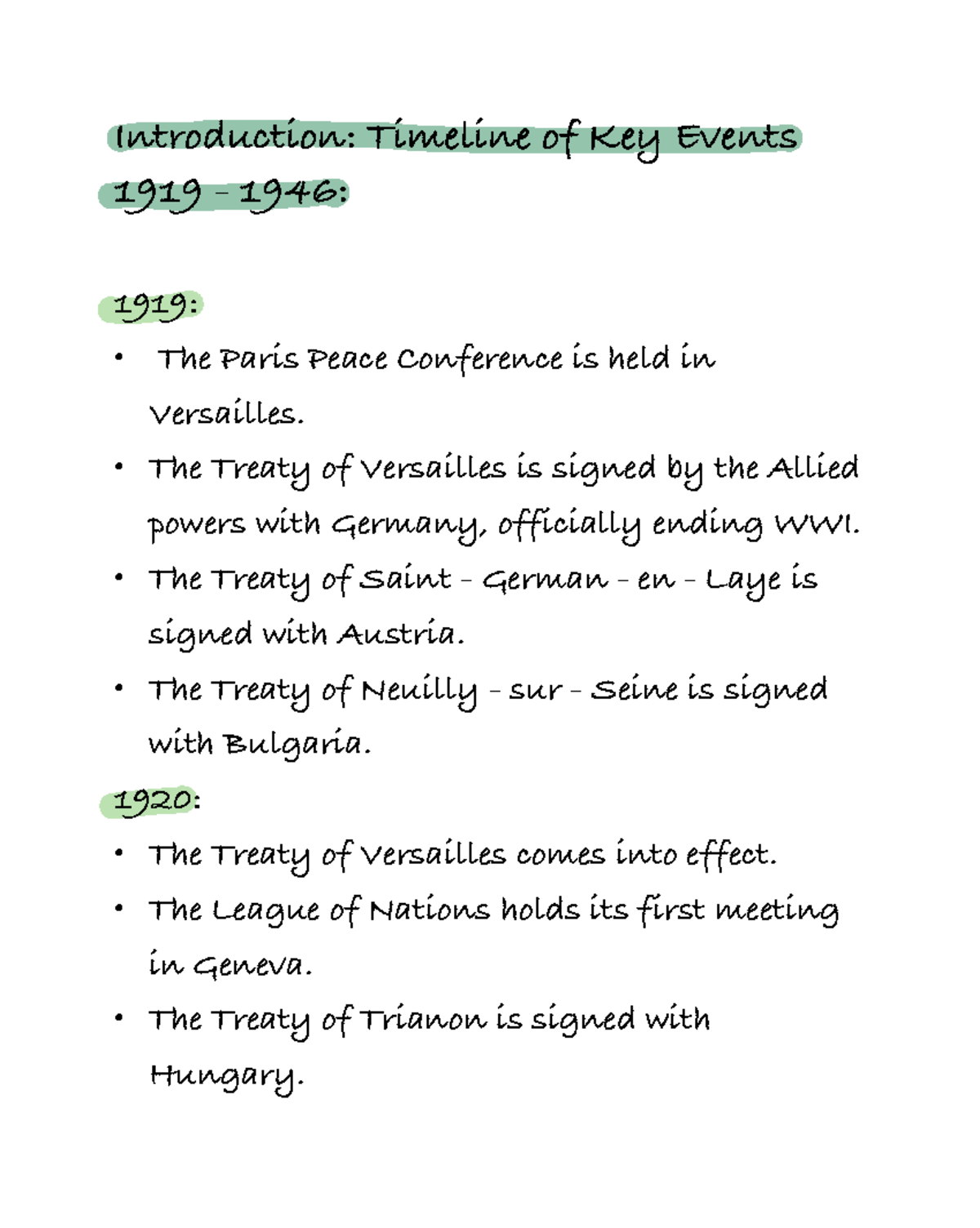 Power and Authority in the Modern World: Key Events Timeline 1919-1946 ...