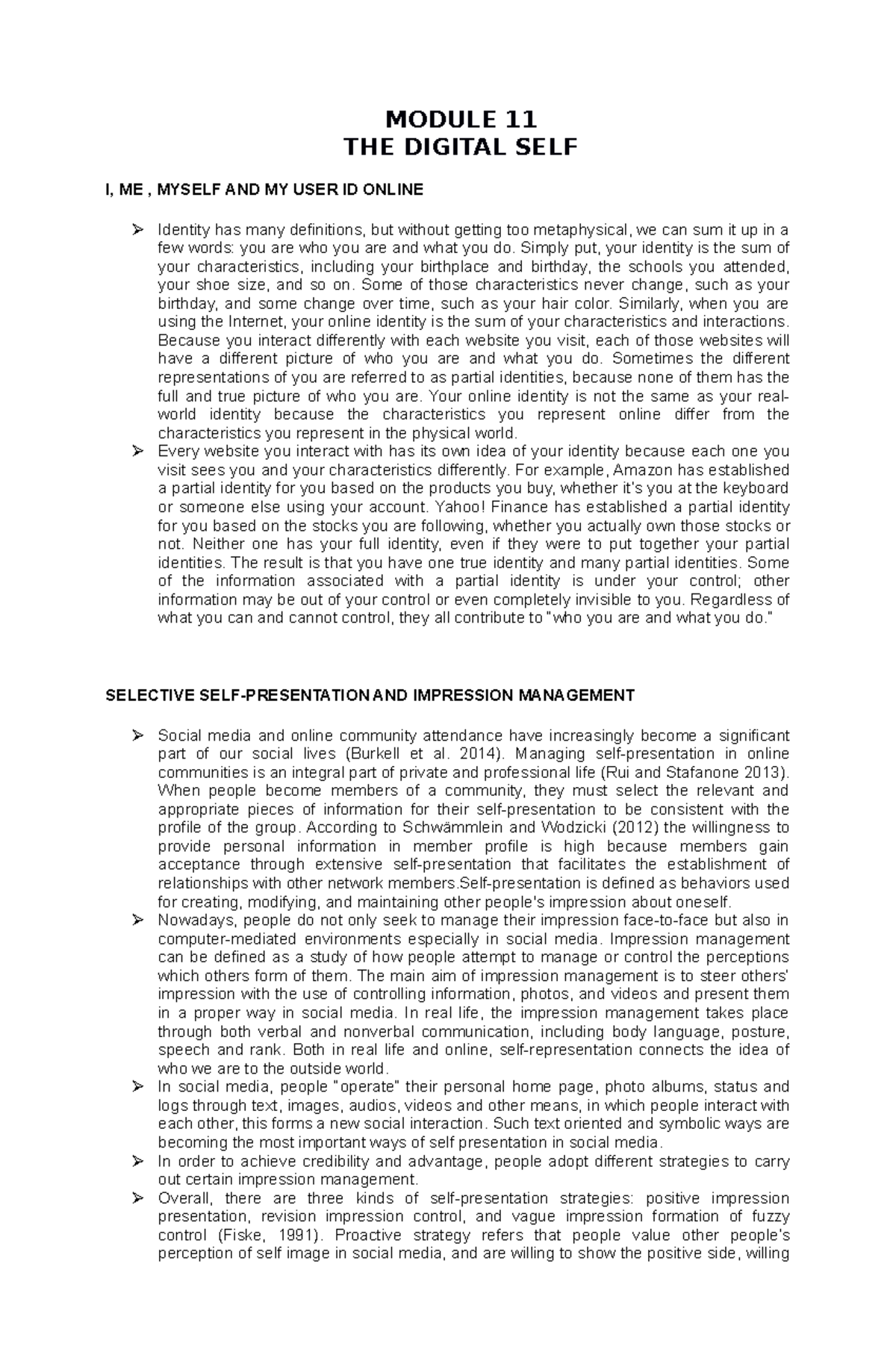 UTS Module 11: Understanding the Digital Self and Online Identity - Studocu