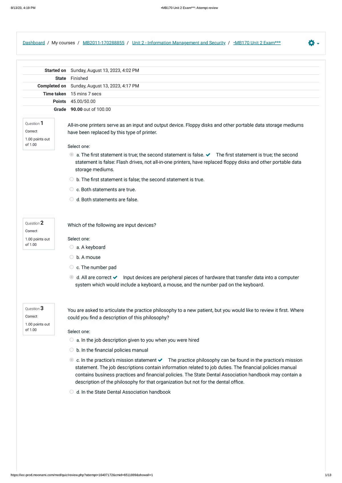 **MB 170 Unit 2 Exam Attempt Review with Detailed Answers** - Studocu