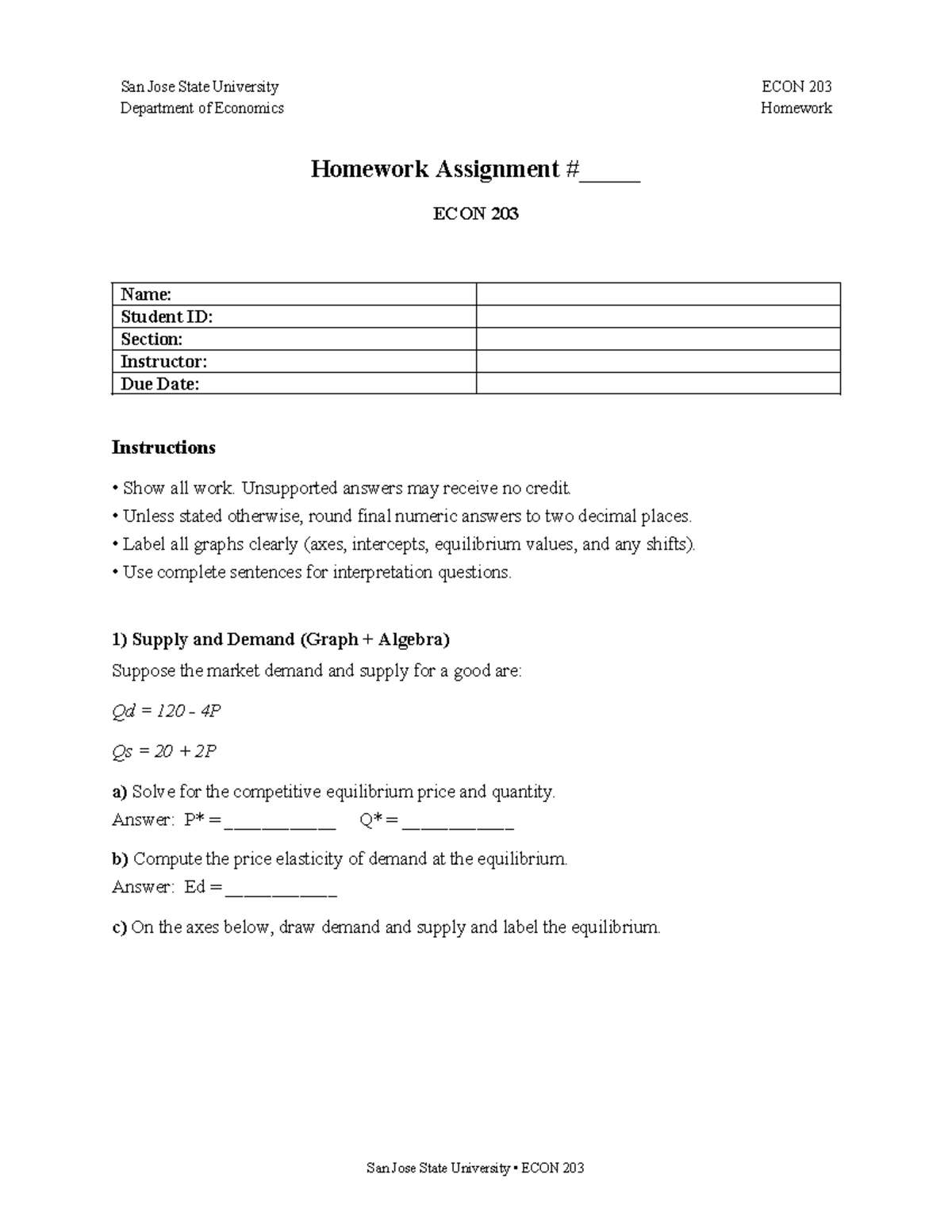 SJSU ECON 203 Homework Assignment Template and Guidelines - Studocu
