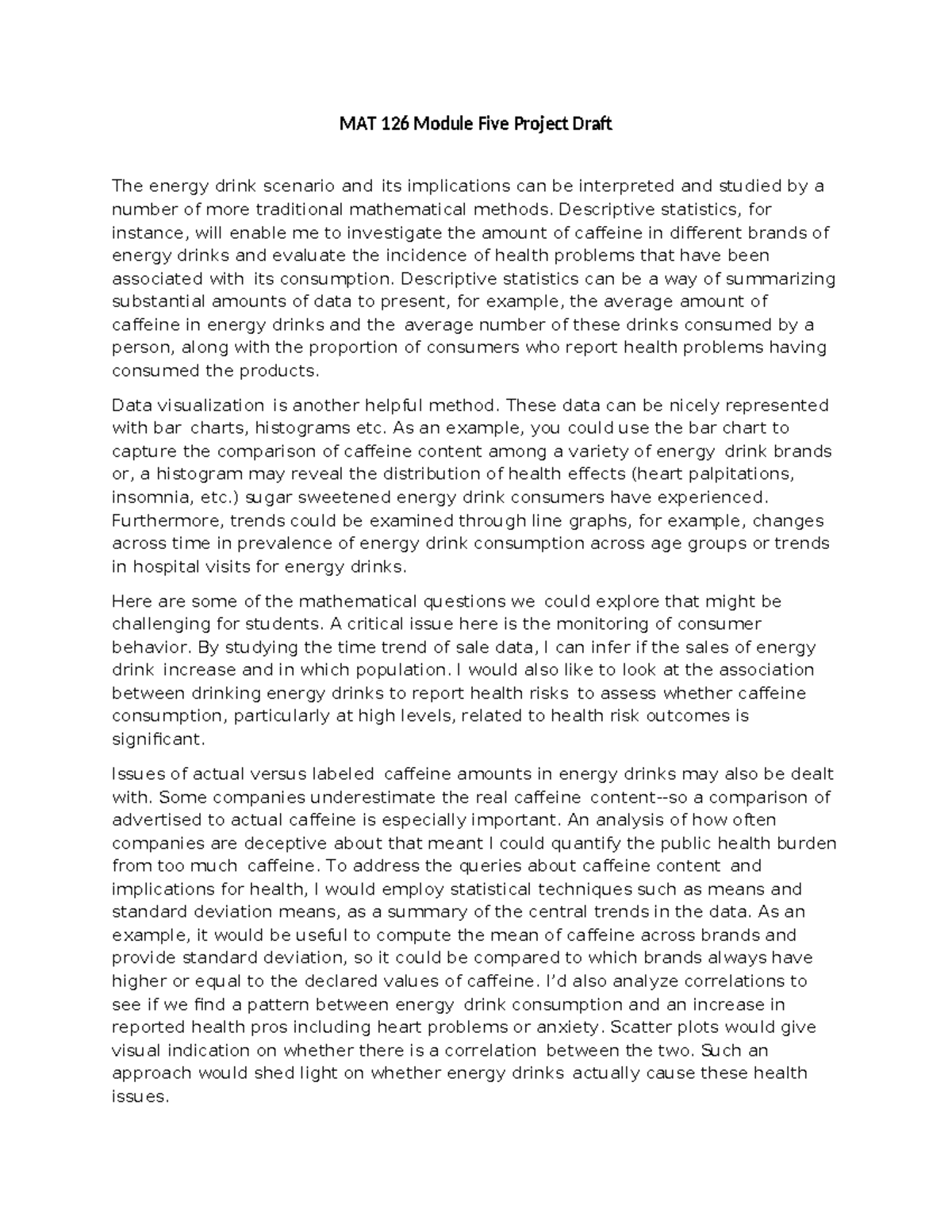 MAT 126 Project Draft: Analyzing Health Risks of Energy Drinks - Studocu