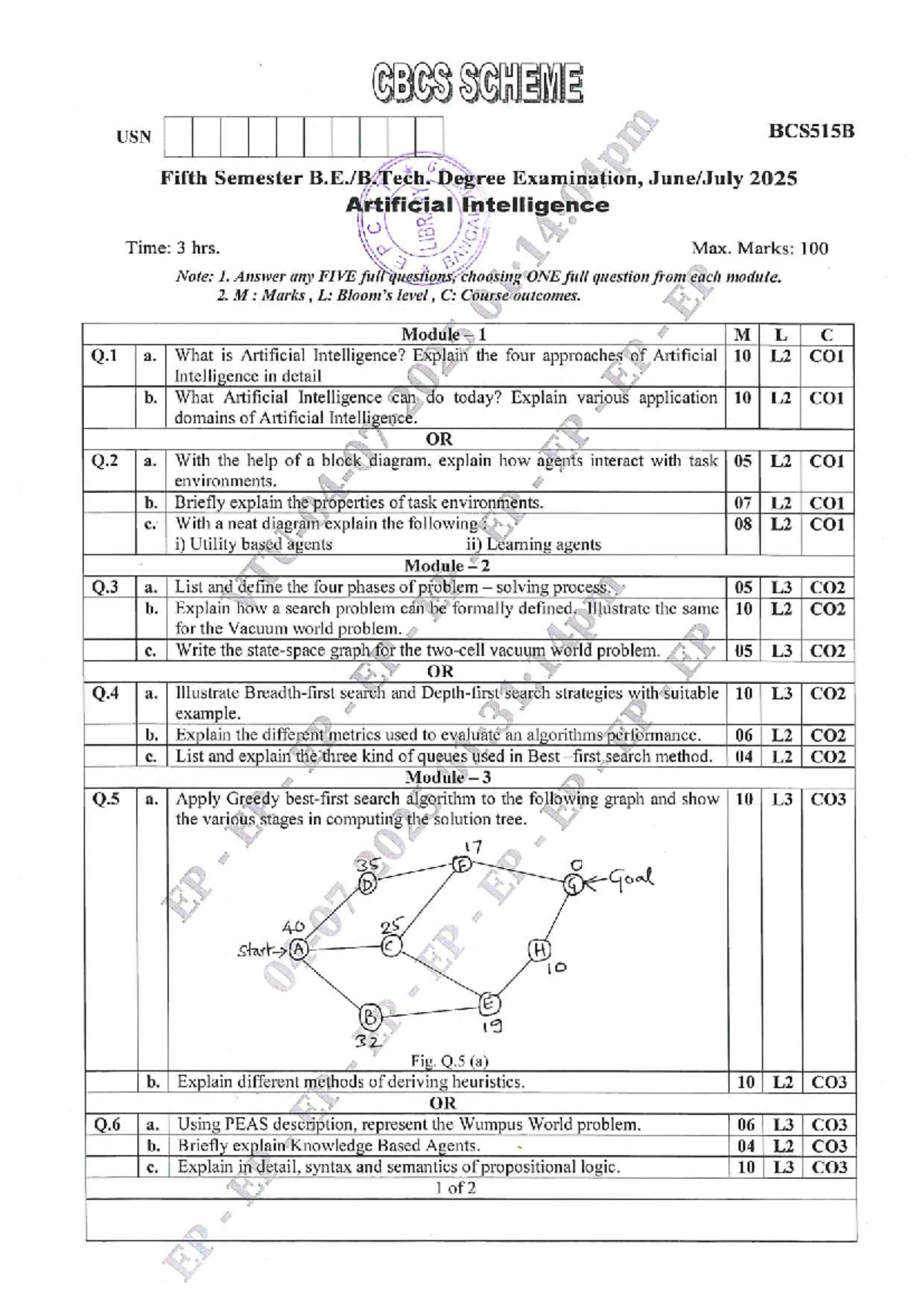 BCS515B Fifth Semester AI Exam Paper - June/July 2025 - Studocu