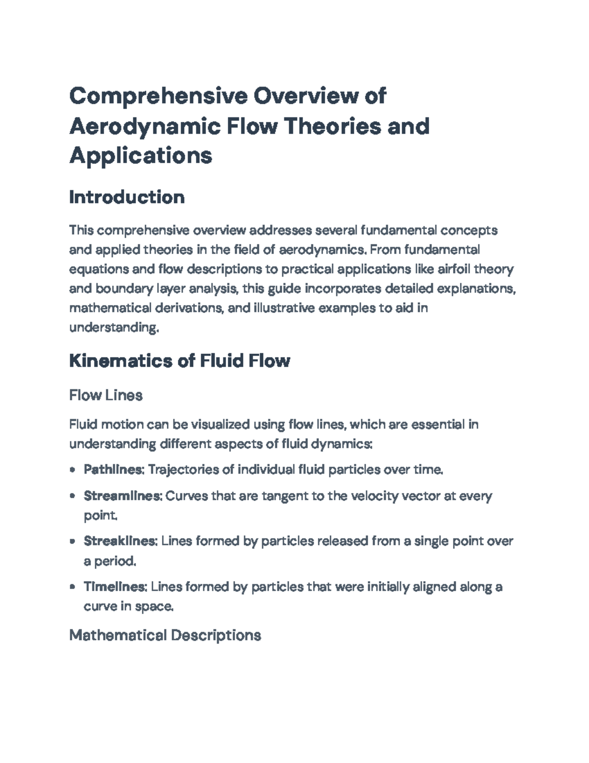 Comprehensive Overview of Aerodynamic Flow Theories and Applications ...