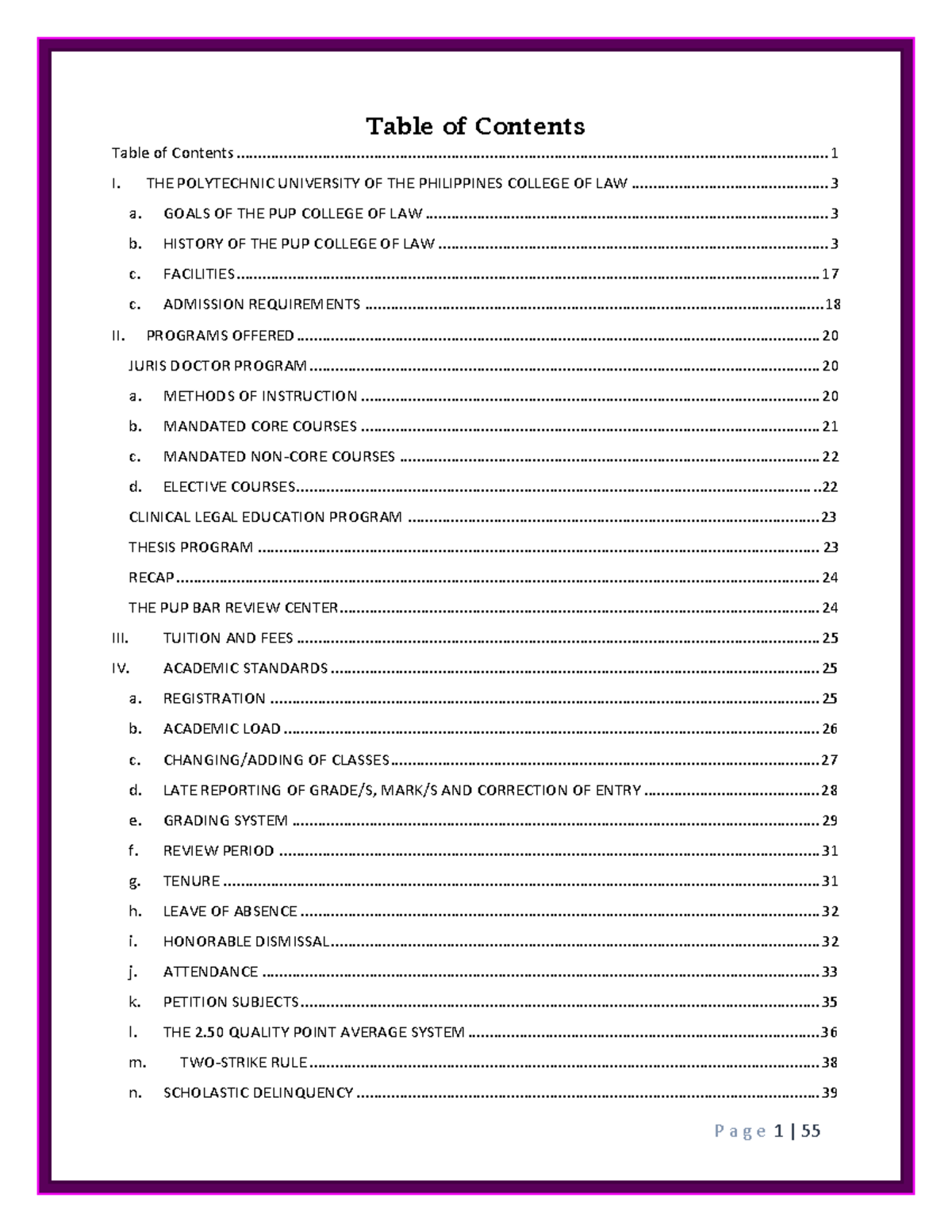 PUP College of Law Juris Doctor Student Handbook 2023 Overview - Studocu