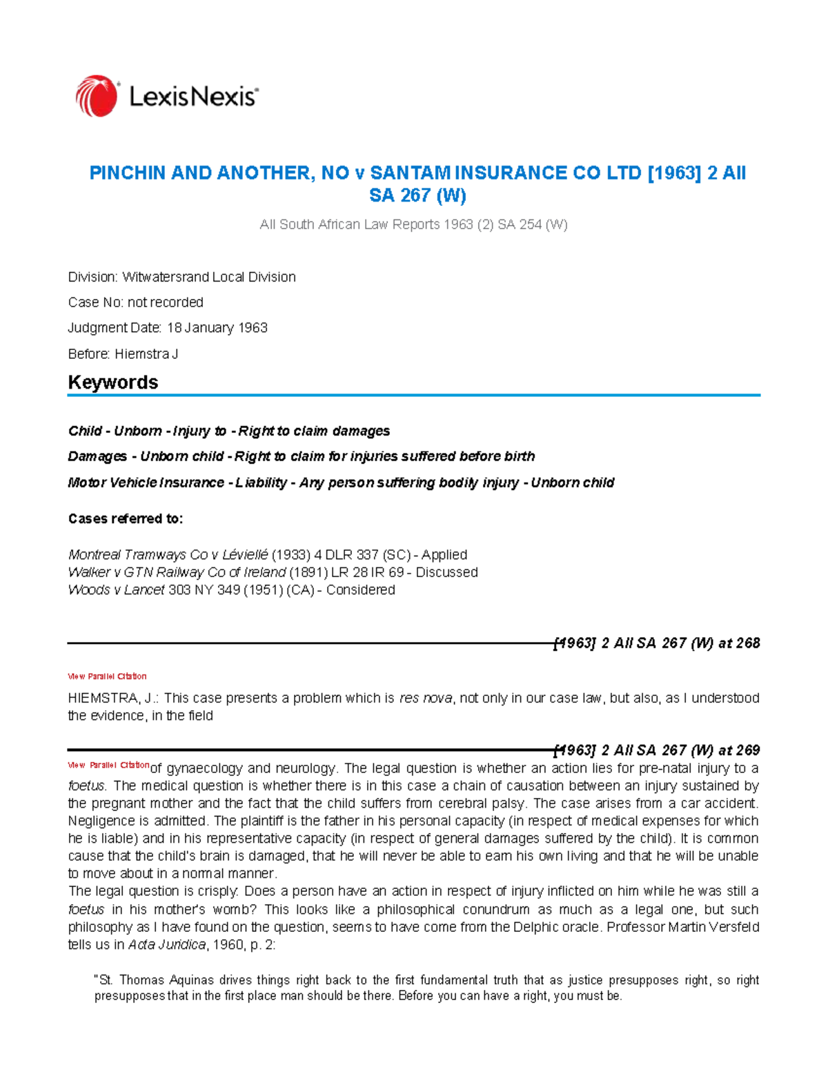 Case Study: Pinchin and Another NO v Santam Insurance Co Ltd (1963 ...