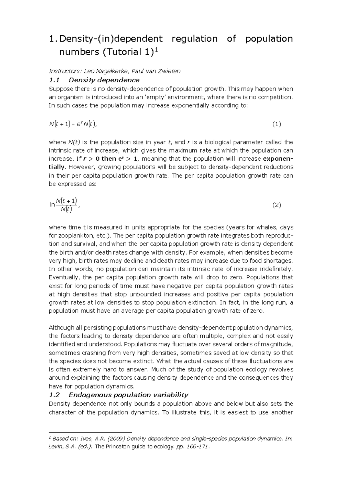 T1 Density Dependence Assignment (Tutorial 1) - Population Dynamics Analysis - Studeersnel