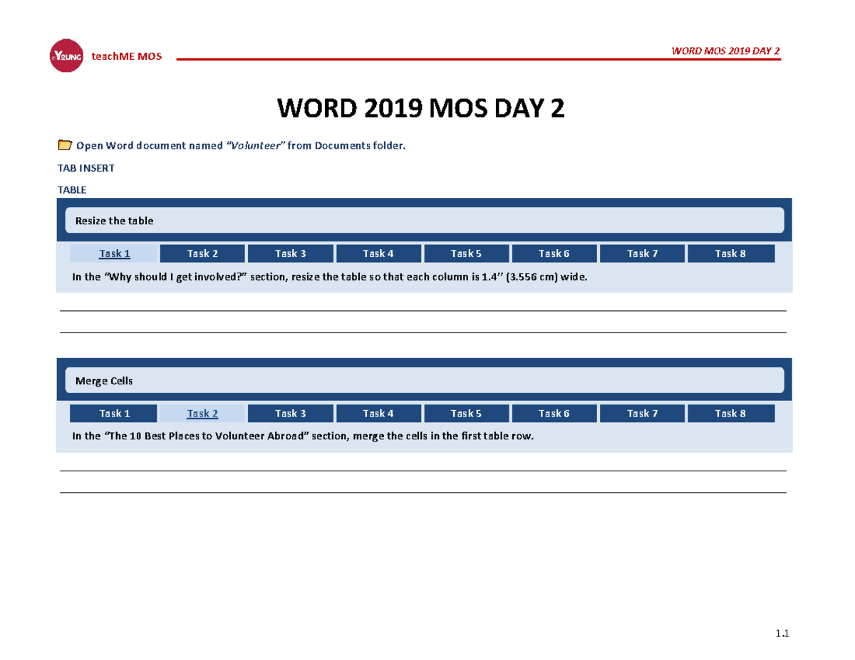 Word MOS 2019 Day 2 tasks and instructions for teachME MOS - Studocu