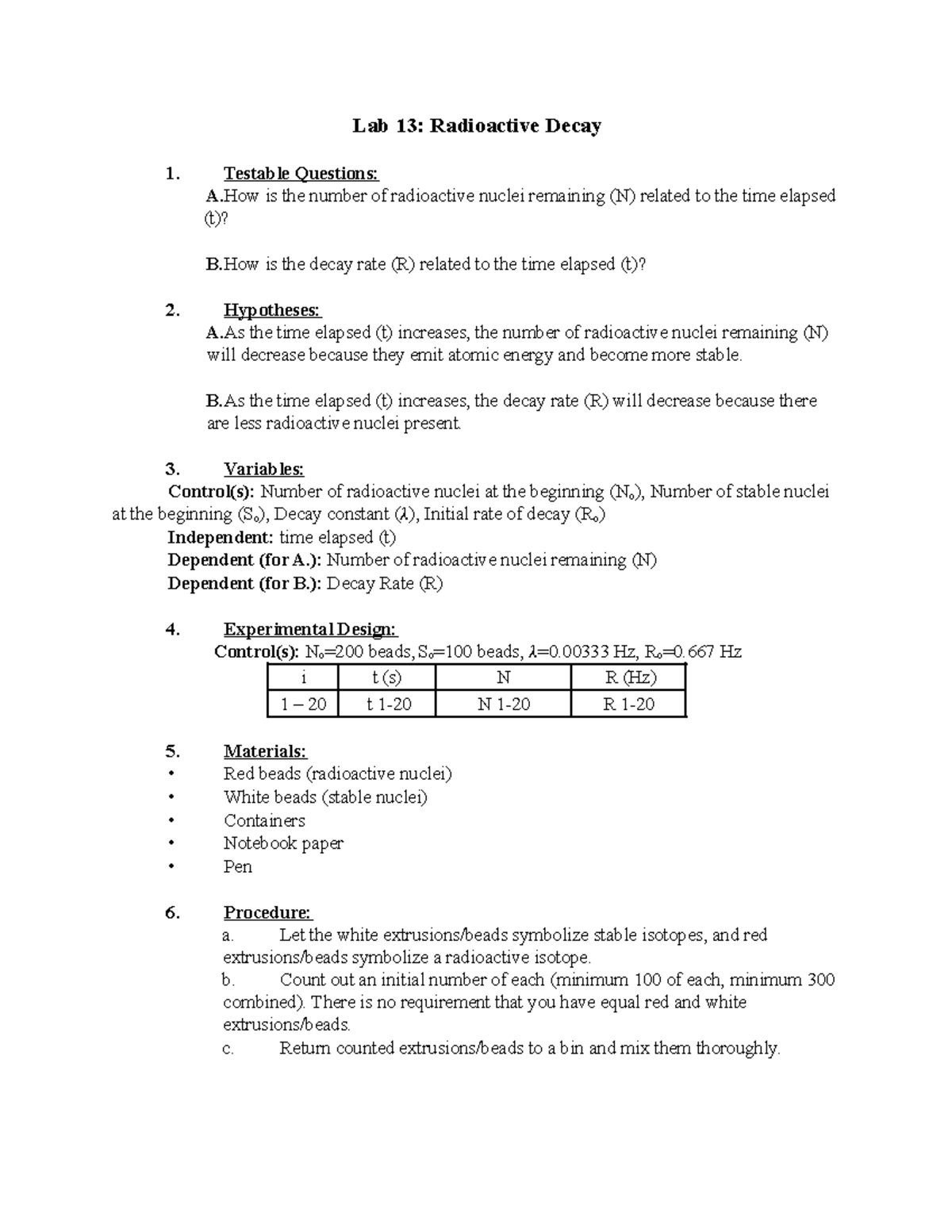 PHY 112 Lab 13 - Radioactive Decay Experiment Overview - Studocu