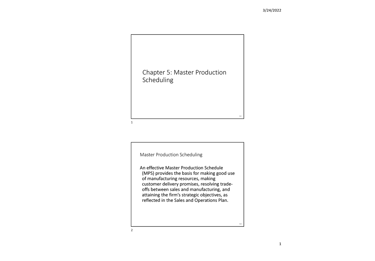 Chapter 5: Master Production Scheduling Techniques and Principles - Studocu